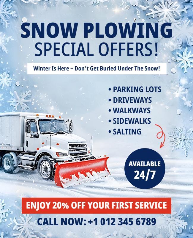 Winter Wonderland Snow Plowing Service Offers Poster Template