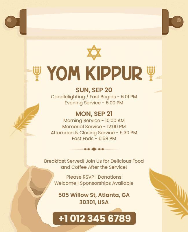 Yom Kippur Religious Service Flyer Template