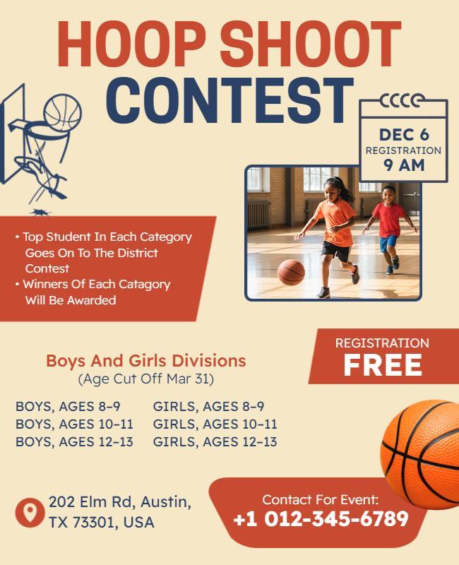 Youth Basketball Hoop Shoot Contest Flyer Template