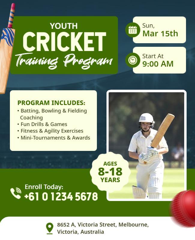 Youth Cricket Training Program Flyer Template