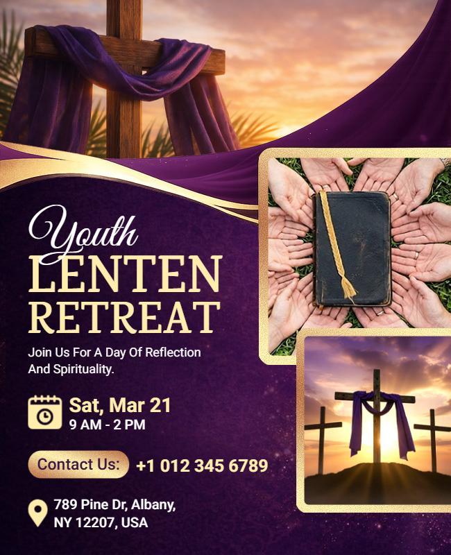 Youth Lenten Retreat Spiritual Event Flyer Template