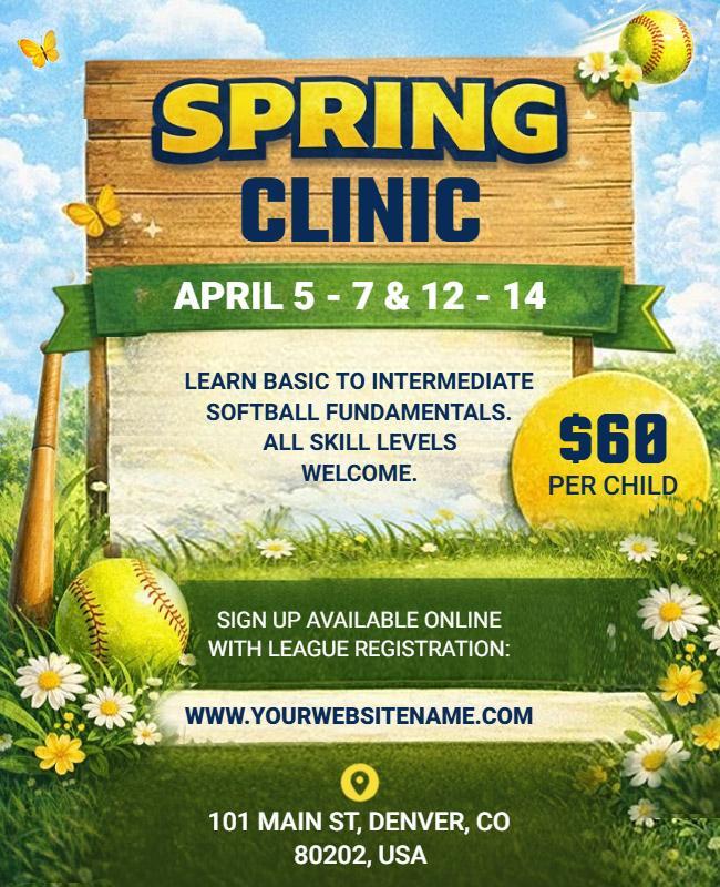 Youth Spring Softball Clinic Flyer Template
