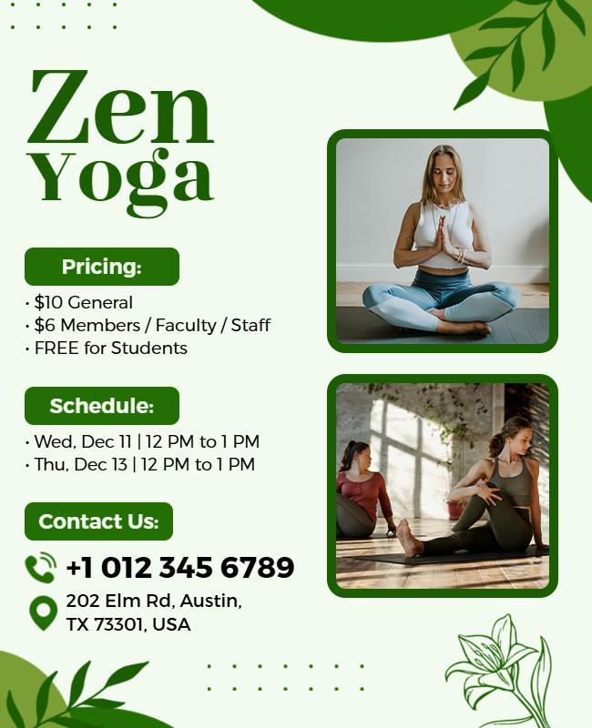 Zen Yoga Class Promotional Flyer Template