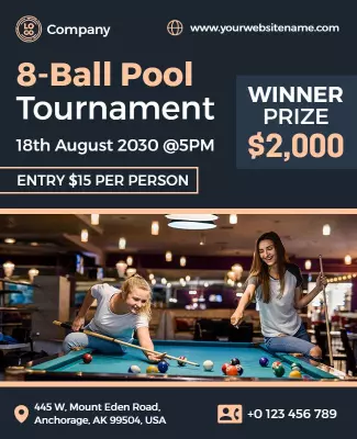 Pool Tournament Flyer Templates for 8-Ball and 9-Ball