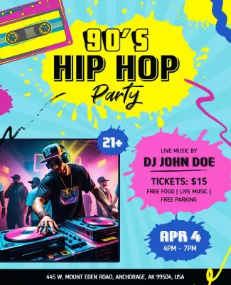 Customizable 90s Party Flyer Templates for Music & Retro Fun