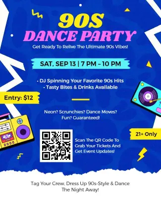 Customizable 90s Party Flyer Templates for Music & Retro Fun