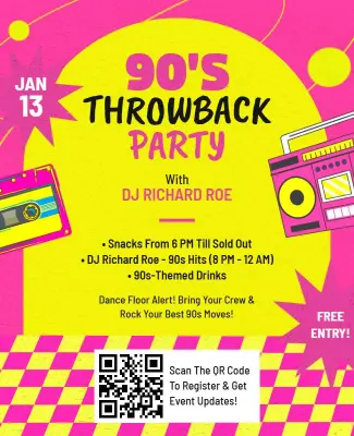 Customizable 90s Party Flyer Templates for Music & Retro Fun