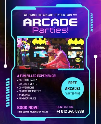 Customizable Arcade Flyer Templates for Parties & Game Nights