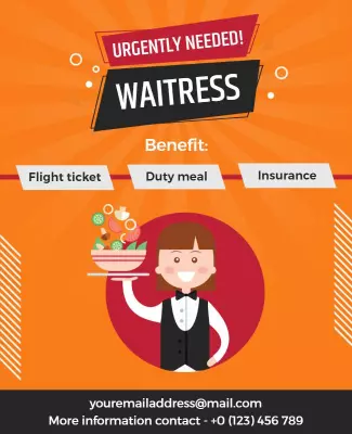 Waitress Poster Templates - Edit for Hiring & Restaurant Job Ads