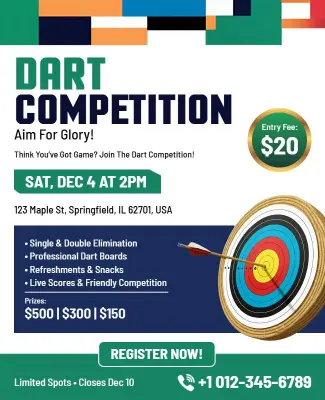 Editable Dart Flyer Templates for Tournaments & Competitions