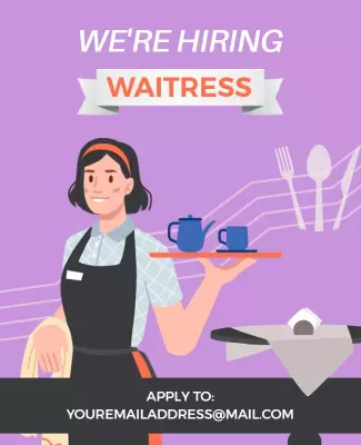 Waitress Poster Templates for Hiring, Recruitment, and Job Ads
