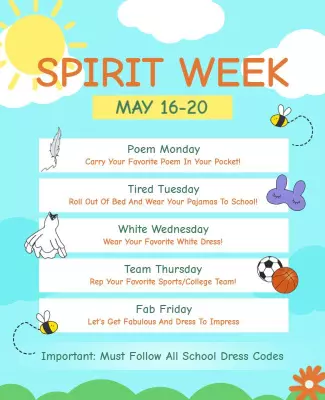 Free Spirit Week Flyer Templates for School & Theme Days