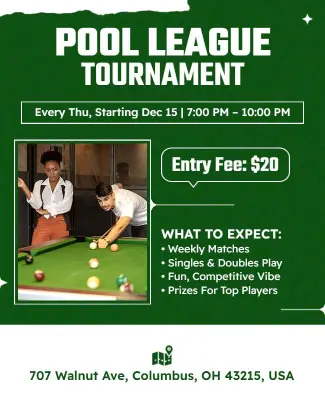 Pool Tournament Flyer Templates for 8-Ball and 9-Ball