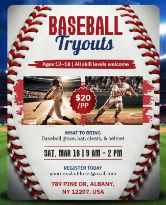 Editable Baseball Flyer Templates for Tryouts & Camps